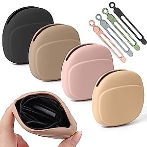 4 PCS Headphone Organizer and Silicone Cable Ties, Silicone Pouch for Storing Earbuds/USB Flash Drive/Keys/Mini Lipstick Cord Organizer Winder Holder Keeper Manager Management for Home or Workplace