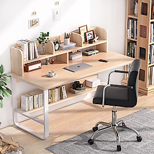 VECELO Rolling Work Chair for Home Office Desk Adjustable Height with Wheels for Study/Task 360°Swivel, Mid Back, Set of 1, Black