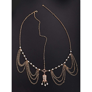 Chargances Women Head Chain Gold-tone Rhinestone Crystal Bridal Head Chain Wedding Hair Accessorie Indian Costume Jewelry Egyptian Headband Belly Dance or 1920s Fashion Style Party Headpiece for Women