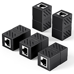 UGREEN RJ45 Coupler Ethernet Extender Connector 5 Pack Inline Coupler Cat7 Cat6 Cat5e Ethernet Cable Adapter Female to Female Black