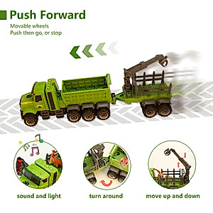 LTKFFFdp Boy Toys Car Toys for Boys Girl 5 6 8 9 10 12 Year Old with 10 Dinosaur Figures, Take Apart Construction Truck Building Toys with Sound Light, Learning Birthday Carrier Vehicle Playset Gifts