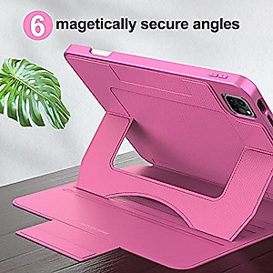 OCYCLONE Protective Case Compatible with iPad Pro 11 inch 3rd 2nd Generation 2021 2020, 6 Viewing Angles Magnetic Stand with Pencil Holder Smart Auto Wake Sleep, Pink