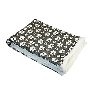 long rich Printed Dog paw Flannel Reverse to Sherpa Throw Blanket, Gray, by Happycare Textiles