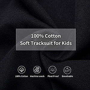 LittleSpring Cotton Tracksuits for Little Boys Full Zip Jackets and Jogger Set Black Size 7-8