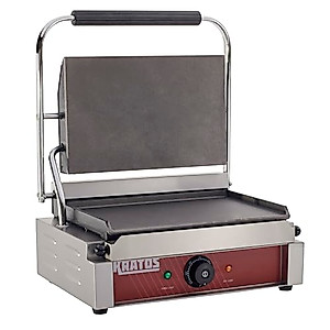 Kratos Commercial Electric Panini Sandwich Grill with Smooth Plates, 14" x 9" Cooking Surface, Commercial Countertop Panini Press, 120V, 1750W (29Y-021)