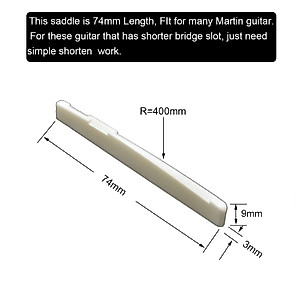 Vencetmat Acoustic Guitar Bridge Saddles, Fit for 74mm & 72mm Bridge Slot, Pure Complete Bone, Ivory Color, 4 Pack