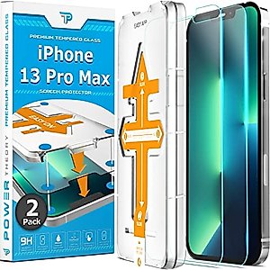 Power Theory 2-Pack Screen Protector for iPhone 13 Pro Max Premium Shatter Resistant Tempered Glass [9H Hardness], Easy Install, 99.99% HD Clear, Bubble Free, Case Friendly, Anti-Scratch, Anti-Smudge