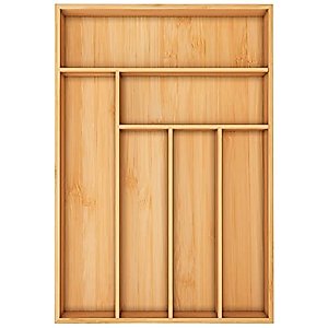 Utopia Kitchen Bamboo Silverware Organizer- 6 Compartments - Bamboo Drawer Organizer 16 x 12 x 2.36 Inches - Bamboo Hardware Organizer (Natural)