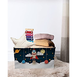 Storage Bins, Space Theme Cute Rocket Planet Pattern Storage Baskets for Organizing Closet Shelves Clothes Decorative Fabric Baskets Large Storage Cubes with Handles