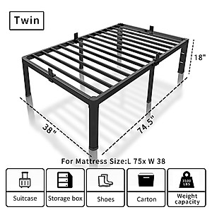 ROIL 18 inch Twin Bed Frames with Headboard Hole and Round Corner Legs Mattress Retainers 3500LBS Heavy Duty Steel Slats No Box Spring Needed Platform Noise-Free Easy Assembly
