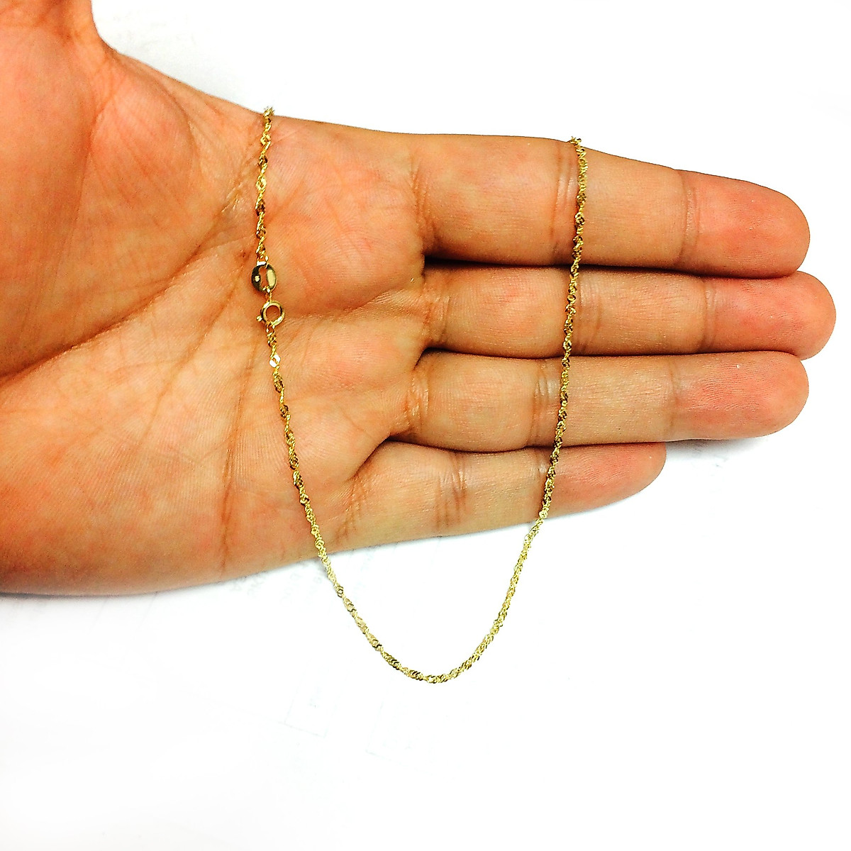 Jewelry Affairs 14k Yellow Real Gold Singapore Chain Necklace, 1.5mm, 18"