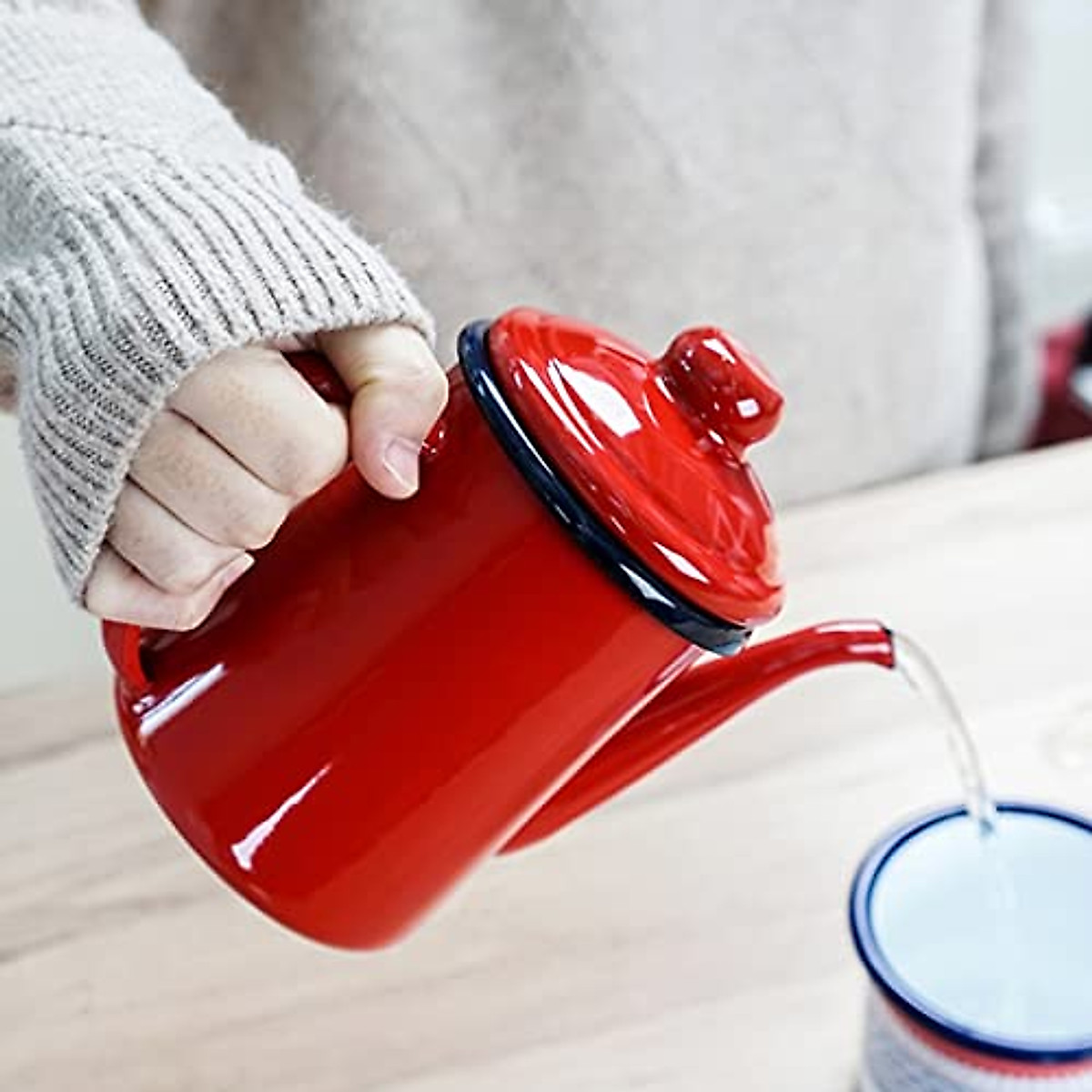 FURLOU Kettle for Stove top 1.2L/40.5OZ Enamel Red Coffee Pot Pour Over Water Jug Pitcher Barista Teapot Kettle for Gas Stove and Induction Cooker Kitchen Supplies Teapots