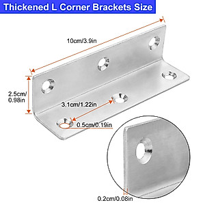 22 Pack Stainless Steel L Corner Brackets 100X25X2mm Heavy Duty L Bracket Joint Right Angel Corner Brace for Wood Cabinets Furniture