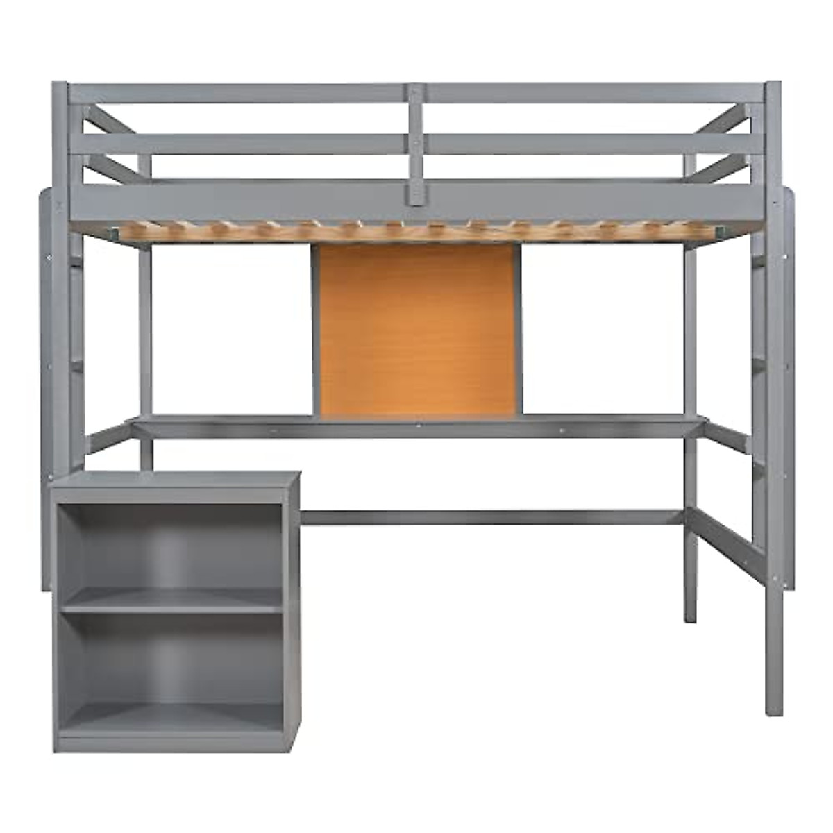BOVZA Full Size Loft Bed with Desk and Writing Board, Cabinet, Wood Loft Bed Frame with 2 Built-in Ladder and Guardrails for Kids Teens Girls Boys, Gray