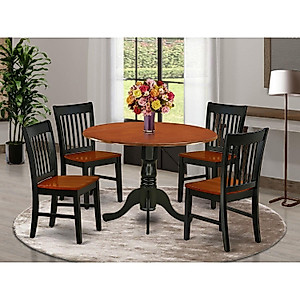 East West Furniture DLNO5-BCH-W 5 Piece Dining Table Set for 4 Includes a Round Kitchen Table with Dropleaf and 4 Dinette Chairs, 42x42 Inch, Black & Cherry