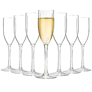 Frcctre 16 Pack Acrylic Champagne Flute, 5 Oz Clear Plastic Champagne Glasses Reusable Long Stemmed Wedding Party Cocktail Wine Glasses Wedding Toasting Drinking Cups