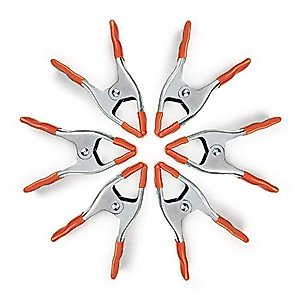 PONY 6-inch Heavy Duty Spring Clamps Set, 2-inch Jaw Opening, Nickel-plated Steel Spring Clips Clamps with Protected Rubber Handles and Tips, 6-Pack