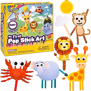 Creative Kids Preschool Crafts for Kids Create 12 Pop Stick Art Figures with 400+ Stickers & Punch Outs Toddler Art Set, Fine Motor Activities for Toddlers Arts and Crafts for Kids Age 3+