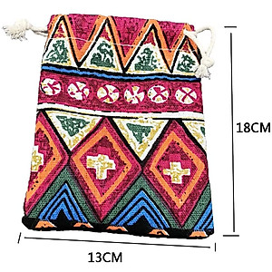 HOUTBY 50Pcs Ethnic Style Cotton Linen Jewelry Coin Pouch with Drawstring Party Wedding Christmas Favor Gift Bags Candy Earrings Jewelry Bags Sachet
