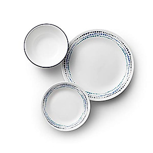 Corelle Vitrelle 18-Piece Service for 6 Dinnerware Set, Triple Layer Glass and Chip Resistant, Lightweight Round Plates and Bowls Set, Ocean Blue