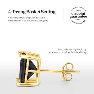 Basket Set Stud Earrings with Square Princess Cut 8x8mm Black CZ - 925 + Gold Plate