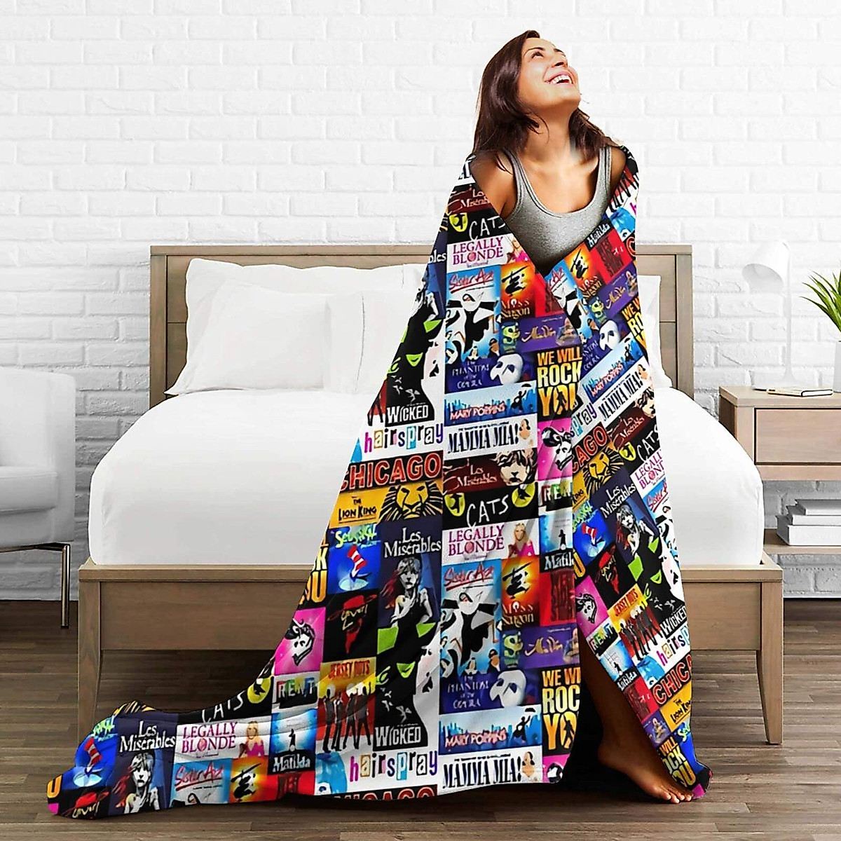 Broadway Musical Collage Blanket Soft Cozy Fleece Throw Blanket Plush Lightweight Warm Fuzzy Flannel Blankets and Throws for Boys Girls Couch Sofa Bed 50"X40"