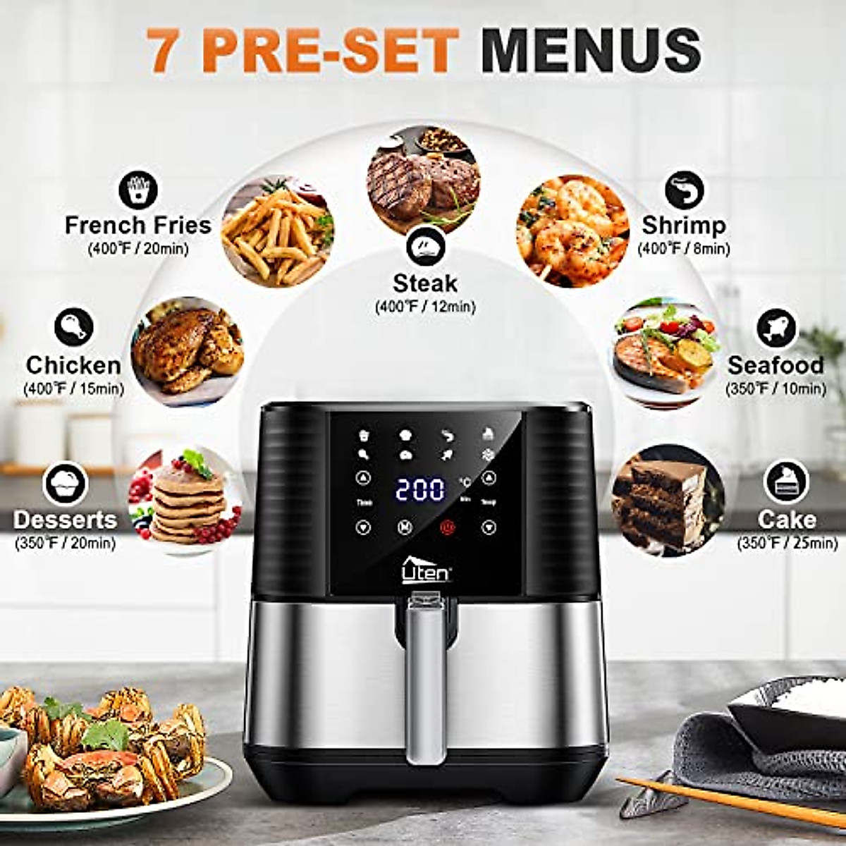Air Fryer, Uten 5.8QT Oilless Oven, 2023 New Upgrade Air fryers Electric Oilless Cooking with LED Digital Touchscreen, 7 Presets Healthy Low Fat Cooking, Temperature&Time Adjustable, Nonstick Basket