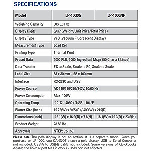 CAS LP1000N Label Printing Scale, 30lbs Capacity, 0.01lbs Readability