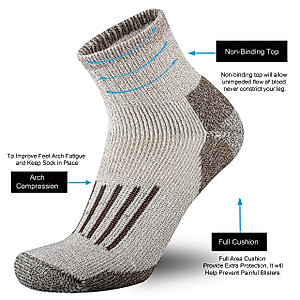 ONKE Merino Wool Low Cut Quarter Socks for Men Outdoor Trail Running Hiking Hiker All Season with Moisture Wicking Control(Brown L)