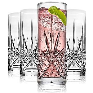 Godinger Tall Beverage Glasses Collins All Purpose Drinking Glasses- Dublin Collection, SET OF 4