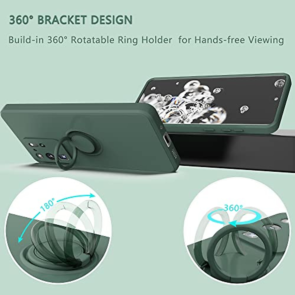 AYMECL S20 Ultra Case,Galaxy S20 Ultra Case, 360° Ring Holder Slim Silicone Soft Rubber Hybrid Hard Protection Shockproof Bumper Non-Slip Cover for Samsung Galaxy S20 Ultra 5G 6.9",ArmyGreen