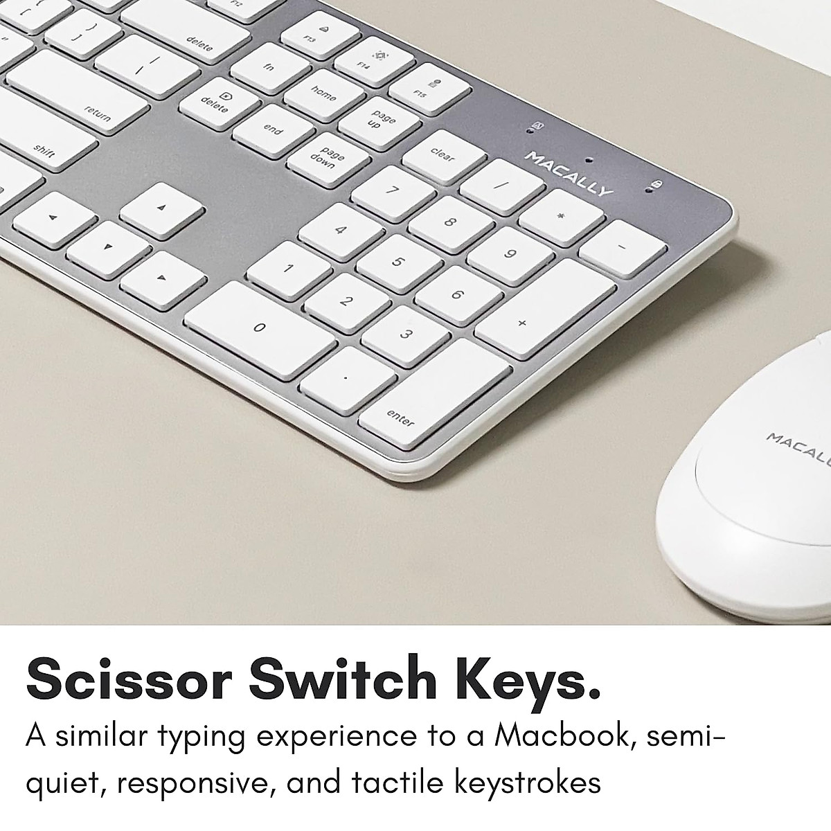 Macally Ultra-Slim USB Wired Keyboard with Number Keypad for Apple Mac Pro, MacBook Pro/Air, iMac, Mac Mini, Laptop Computers, Windows Desktop PC Laptops, Silver (SLIMKEYPROA)