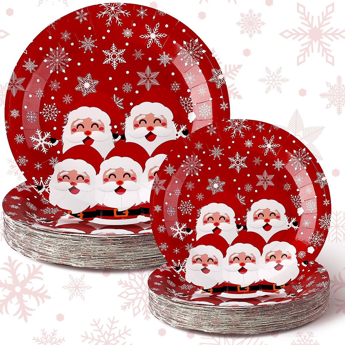 100 Pcs Christmas Paper Plates Santa Claus Snowflake disposable Plates 50 Pcs 9 Dinner Plates 50 Pcs 7 Dessert Plates Red and White Round Christmas Plates Decorative Plates for Xmas Christmas Party