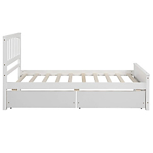 Harper & Bright Designs Twin Bed Frame with Storage, Solid Wood Platform Bed Frame with 2 Drawers, Headboard for Kids, Teen, Adults, No Box Spring Needed, White