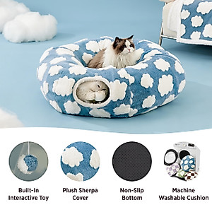 Lesure Cat Tunnel Bed for Indoor Cats - Cute Cat Donut Tunnel with Washable Circle Cushion, Round Pet Play Tunnel Toy for Kitten/Puppy/Rabbit,Blue