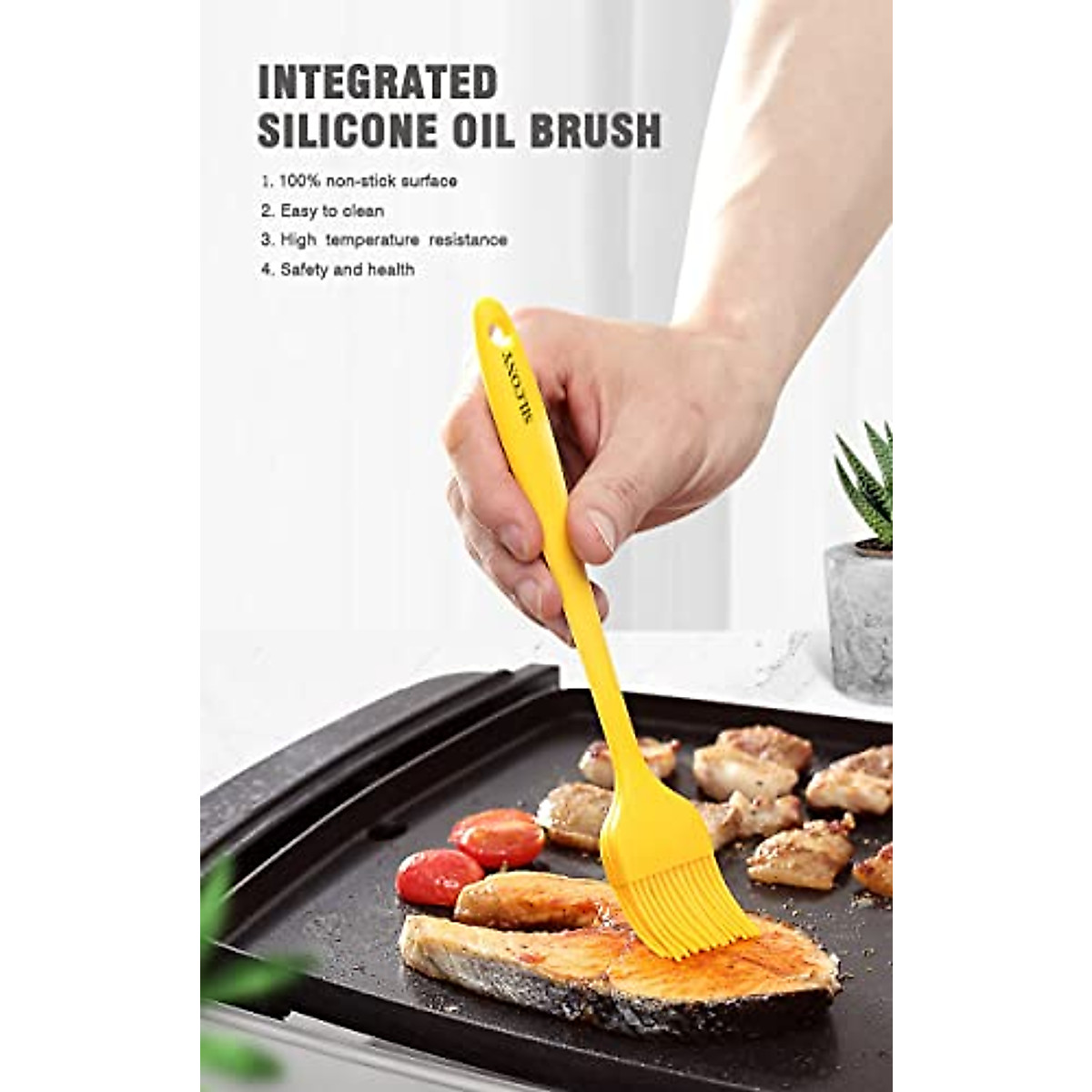 SILCONY 8.4" Silicone Pastry Basting Brushes Heat Resistant BPA Free for BBQ Grill Barbecue & Kitchen Baking Cooking Marinating Spreading Oil Brushes Soft Bristles Long Handle (4, 4Pcs 8.4 Inches)