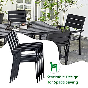 AECOJOY 7 Piece Outdoor Dining Set, Aluminum Patio Table and Chairs Set for 6 with Rectangular Table and Stackable Chairs for Garden, Backyard, Black
