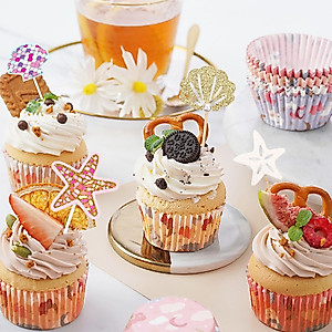 Wootkey 36 pcs Glitter Mermaid Cupcake Toppers Mermaid Cake Topper Under the Sea Beach Mermaid Tail Cake Decoration Birthday Party Supplies for Baby Shower Children's Day