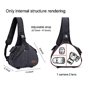 S-ZONE Canvas Camera Sling Bag DSLR Lens Anti-theft Backpack Shoulder Crossbody Case with Tripod Holder