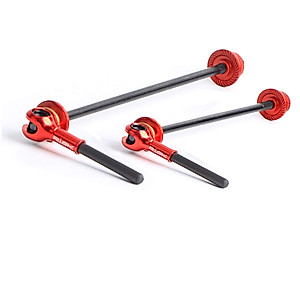 CYCEARTH 40.35g Titanium Bicycle QR Skewer lever MTB Road Bike Wheel Hub Ultralight Ti-Axis Carbon Fiber Handle Quick Release Skewer (Red)