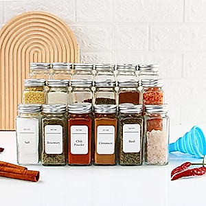 HAKEEMI 36 Pcs Spice Jars with Spice Labels, 4 oz Empty Glass Spice Containers with Shaker Lids & Metal Caps, Square Seasoning Jars Bottles