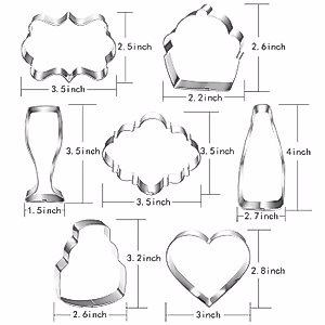 LUBTOSMN Celebration Cookie Cutter Set-7 Piece-Cake, Heart, Cupcake, Champagne, Wine Bottle, Plaque Cookie Cutter Mold for Birthday Wedding Anniversay Bridal Shower Engagement Cookie Cutters