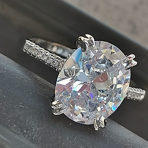 GUIDECUN 5.0ct Classic Shiny Oval Cut Cubic Zirconia Engagement Rings Solitaire Halo Promise Ring for Women Size 6-10 (US size 9)