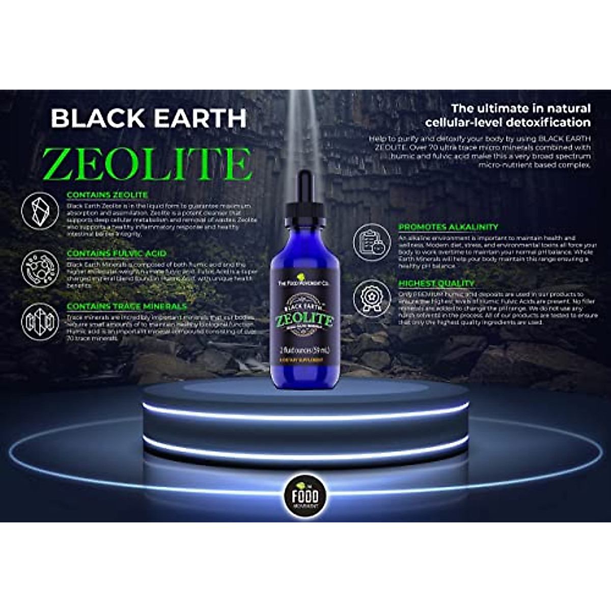 The Food Movement Black Earth Zeolite with Humic Fulvic Acids, Trace Minerals for Gut Health, Immune Support - 1oz Liquid Drops Supplement