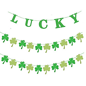 St. Patrick Day Banner Green Lucky Irish Glitter Shamrock Garland for Party Bar Home Hanging Decorations 25pcs with 29.5 ft Rope