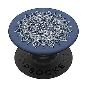 White Henna Mandala Floral Lace On Navy Blue Phone Popper PopSockets Swappable PopGrip
