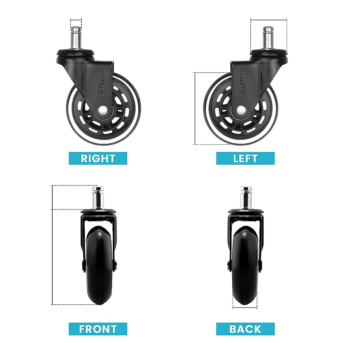 Office Chair Caster Wheels Set of 5,Replacement Rubber Casters for Office Chair and Gaming Chair, Universal Fit Stem Office Chairs Wheels for Hardwood Floor Heavy Duty Stem Caster Wheels