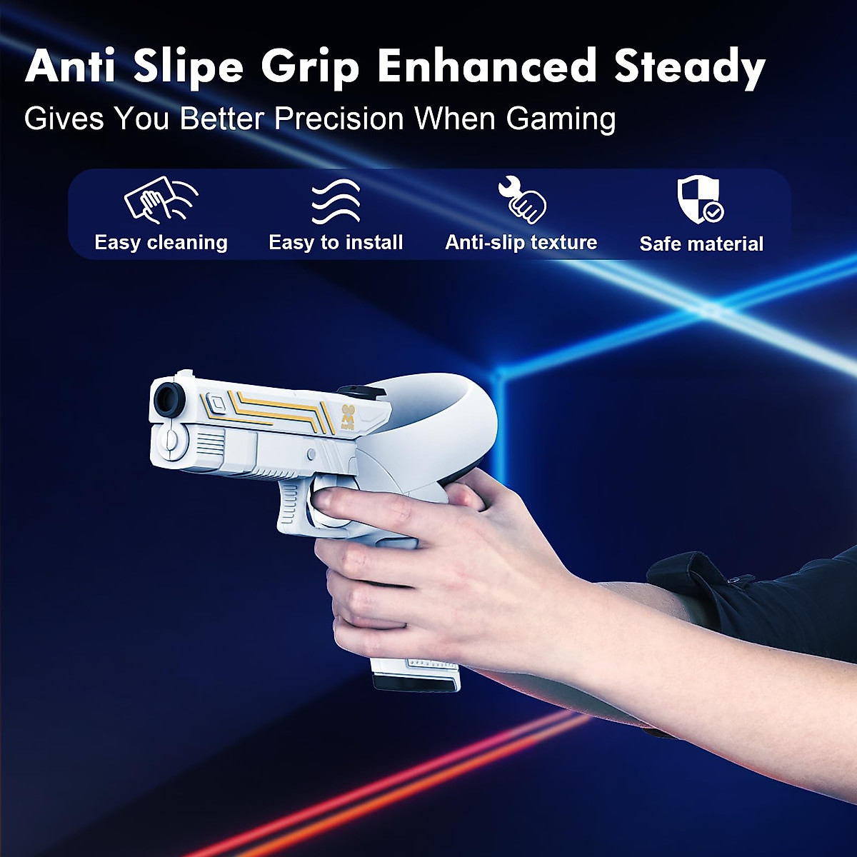 AMVR VR G-un Stock Cover Compatible with Oculus Quest 2 - Weighted Hard Grips for Meta Quest2 Controllers Enhanced FPS Games Reality Holding Feels, Anti Slip Handle Shell Case Protector