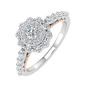 1/2 Carat Round Diamond Halo Ring in 10K White & Rose Gold (Ring Size 9.25)