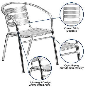 Flash Furniture Heavy Duty Commercial Aluminum Indoor-Outdoor Restaurant Stack Chair with Triple Slat Back